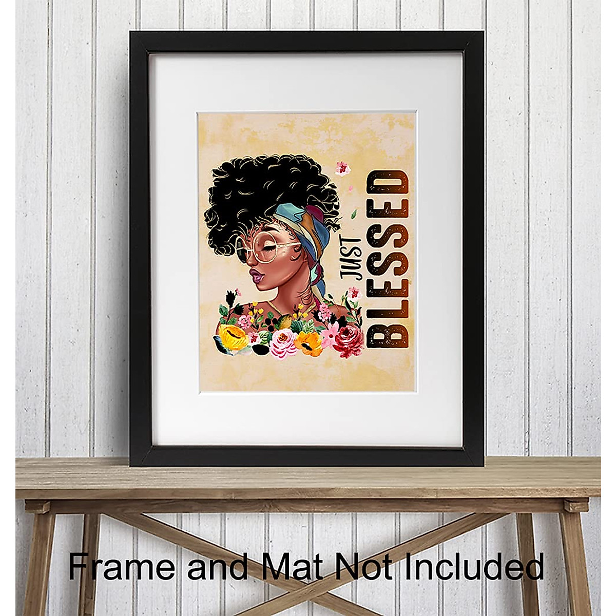 Black Women Woman Wall Art - Blessed Wall Decor - African American Girl Poster Picture Print - Bedroom, Living Room, Home Office, Bathroom - Cute Boho Inspirational Positive Motivational Friend Gifts