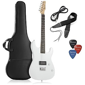 Davison Guitars 39" Full Size Electric Guitar in White - Right Handed Beginner Kit with Gig Bag and Accessories