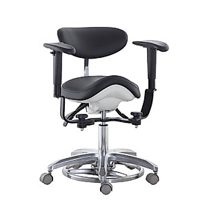 MrHugoo Medical Dynamic Chair Stool Microscope Chair,Ergonomic Saddle Stool,Foot Control,Swiveling Armrest Chair, PU Fabric Leather
