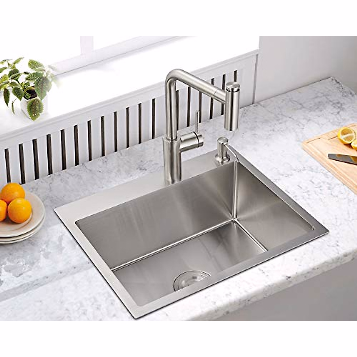 MENATT 20-inch Drop in Kitchen Sink, SUS304 Stainless Steel Top-Mount Handmade Kitchen rv Sink, Single Bowl Sink with Basket Strainer, 20"*16"*9" (Brushed)