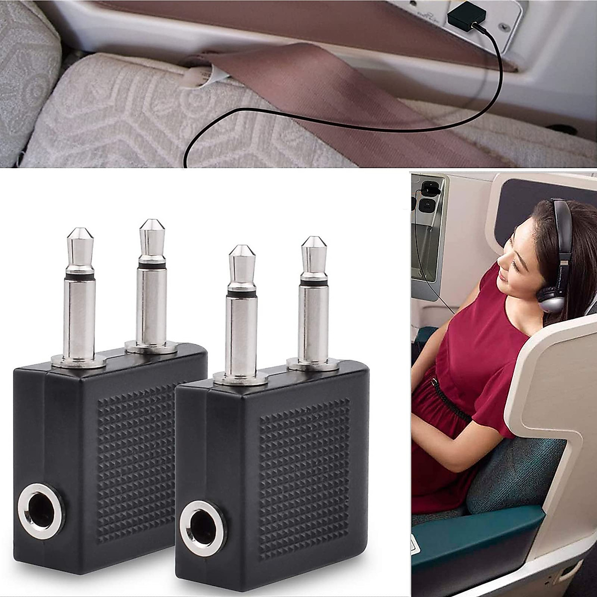 WH-1000XM4 Airplane Headphone Adapter Replacement for Sony WH-1000XM3 WH-1000XM2 MDR-1000X EX750NA Headphone-3.5mm Golden Plated Airline Earphone Adapter for in-Flight Entertainment System(2 Pack)