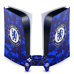 Head Case Designs Officially Licensed Chelsea Football Club Camouflage Mixed Logo Vinyl Faceplate Gaming Skin Decal Compatible with Sony PlayStation 5 PS5 Digital Console and DualSense Controller