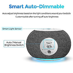 REACHER Auto Dimmable Alarm Clock Radio for Bedrooms, Improved Reception FM Radio, 9 Color Night Light, 0-100% Dimmer, 7 Wake Up Sounds, Sleep Timer, Small Digital Clock for Bedside