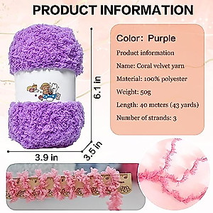 3 PCS 150g Soft Coral Velvet Yarn Chenille Yarn for Crocheting,Fluffy Yarn for Knitting and Croche DIY Craft,Warm Yarn for Bag Hat Scarve Clothe Gloves Slippers Doll(Purple)