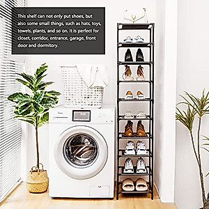 ZOINLIY 10 Tiers Vertical Shoe Rack Space Saving Metal Shoe Shelf Organizer 10 Pairs Narrow Shoe Organizer for Entryway Black