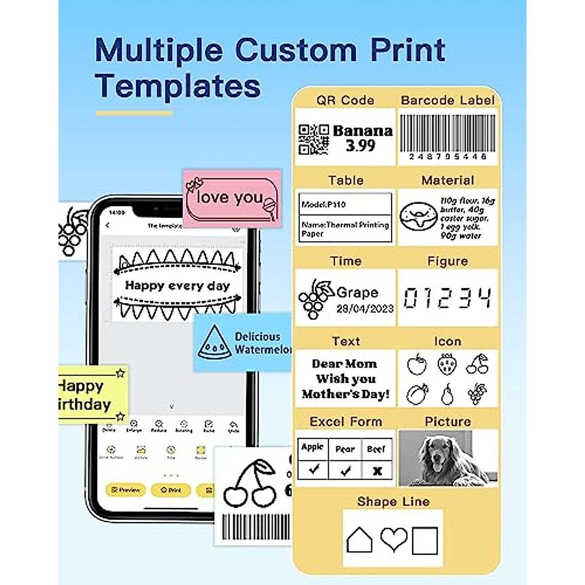 NELKO P110 Label Makers, Portable Bluetooth Thermal Label Printer, Label Maker Machine with Tape for Address, Home, Office, Organization, Compatible with Android & iOS System, with 1 Roll Label, Black