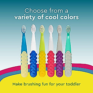 RADIUS Totz Plus Brush Kids Toothbrush Silky Soft BPA Free ADA Accepted Designed for Delicate Teeth & Gums for Children 3 Years & Up - Assorted - Pack of 6