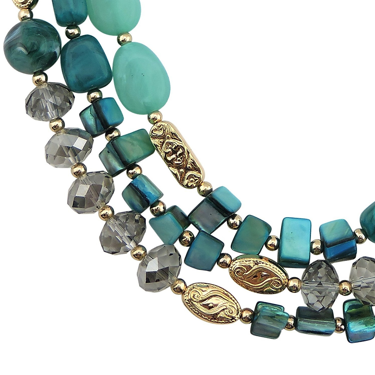 COIRIS Multi Layer Shell Beaded Statement Necklace for Women Jewelry (N0001-Teal)