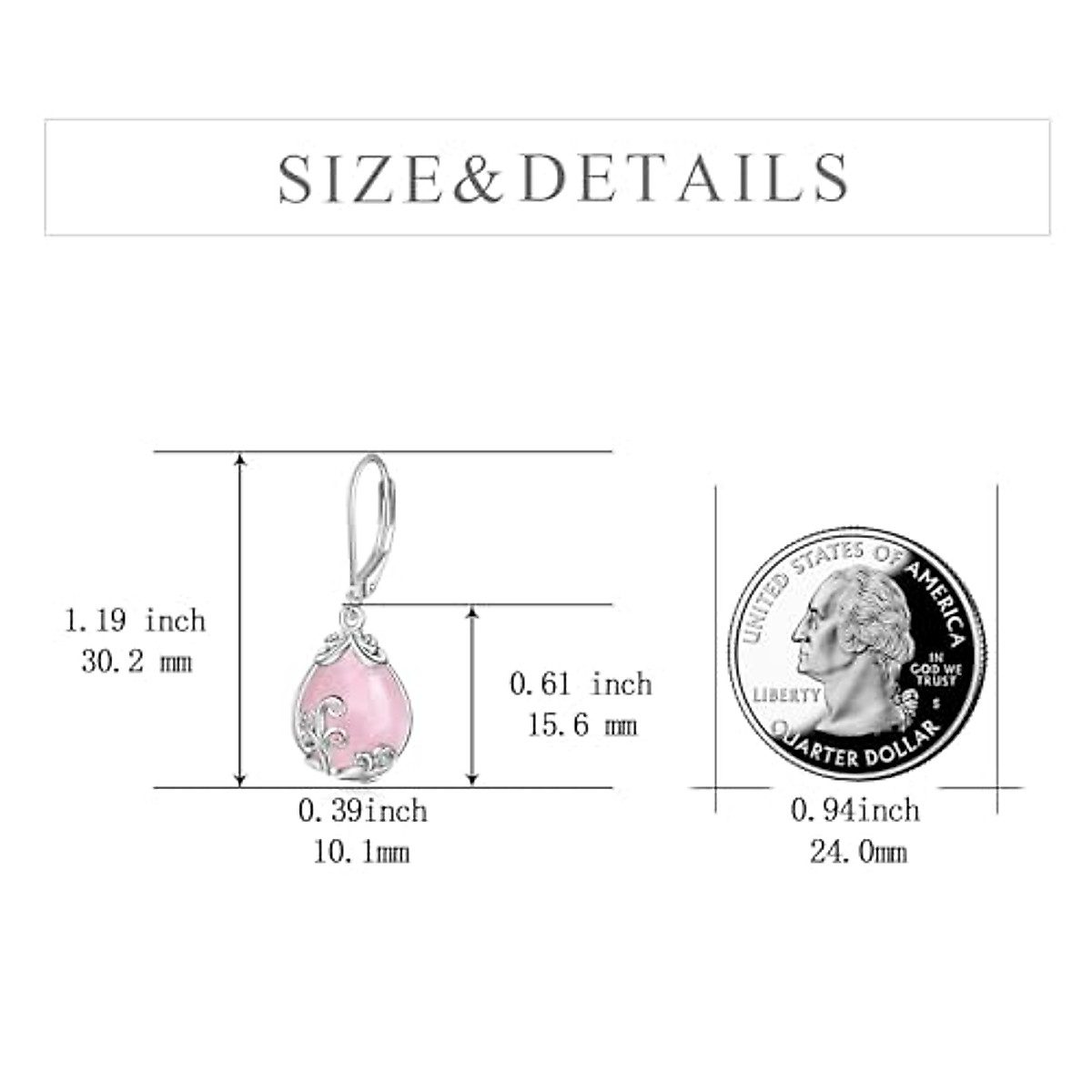 POPLYKE Rose Quartz Filigree Teardrop Drop Dangle Earrings Sterling Silver Pink Crystal Leverback Earrings Jewelry for Women
