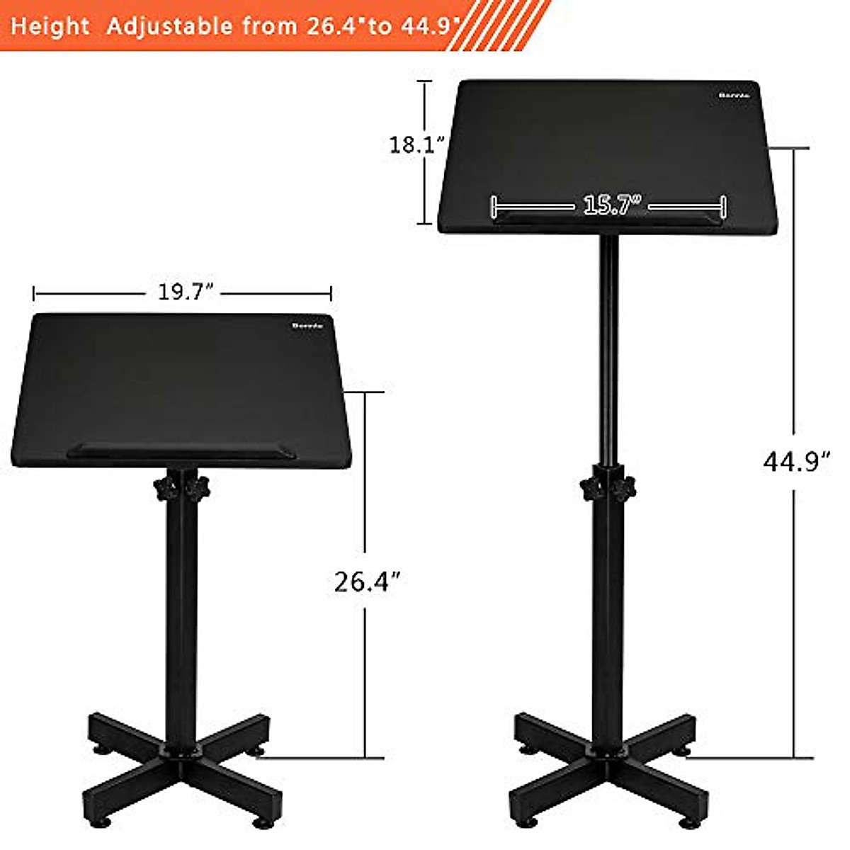 Bonnlo Classic Lectern Stand, Height Adjustable Mobile Podium, Multi-Purpose Tabletop for Speech, Lecture, Church, Reading or Laptop Desk with Edge Stopper, Black