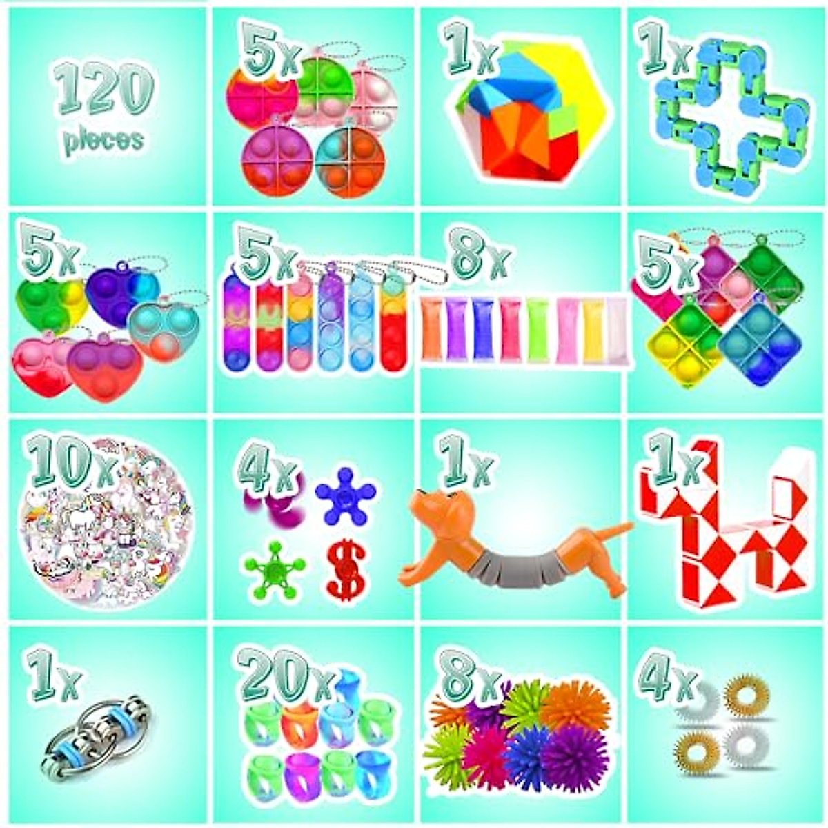 MOZACI Fidget Toys, 120 Pack Fidgets Set Stocking Stuffers for Kids Party Favors Autism Sensory Toy Bulk Adults Kids Boys Girls Teens Stress Autistic ADHD Anxiety Carnival Treasure Classroom Prizes