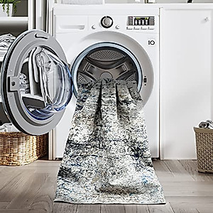 Miukiki 8x10 Area Rugs for Living Room,Anti-Slip Backing Washable Rug,Stain Resistant Modern Abstract Large Area Rug,Ultra-Thin Room Decor Rugs (Navy/Gold,8'x10')