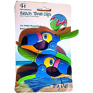 C&H Beach Tower Clips, Beach Towel Holders, Clips, Beach, Patio or Pool Accessories, Portable Towel Clips, Chip Clips, Secure Clips, Toucan Style (2 Set Per Order)