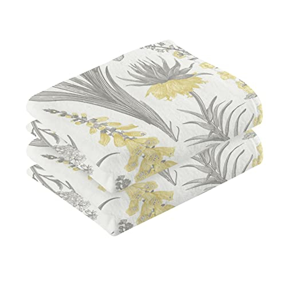 Jucciaco Vintage Yellow and Gray Flowers Towels for Bathroom Kitchen Spa Sports, Cotton Hand Towels Set of 2, 16x28 inch