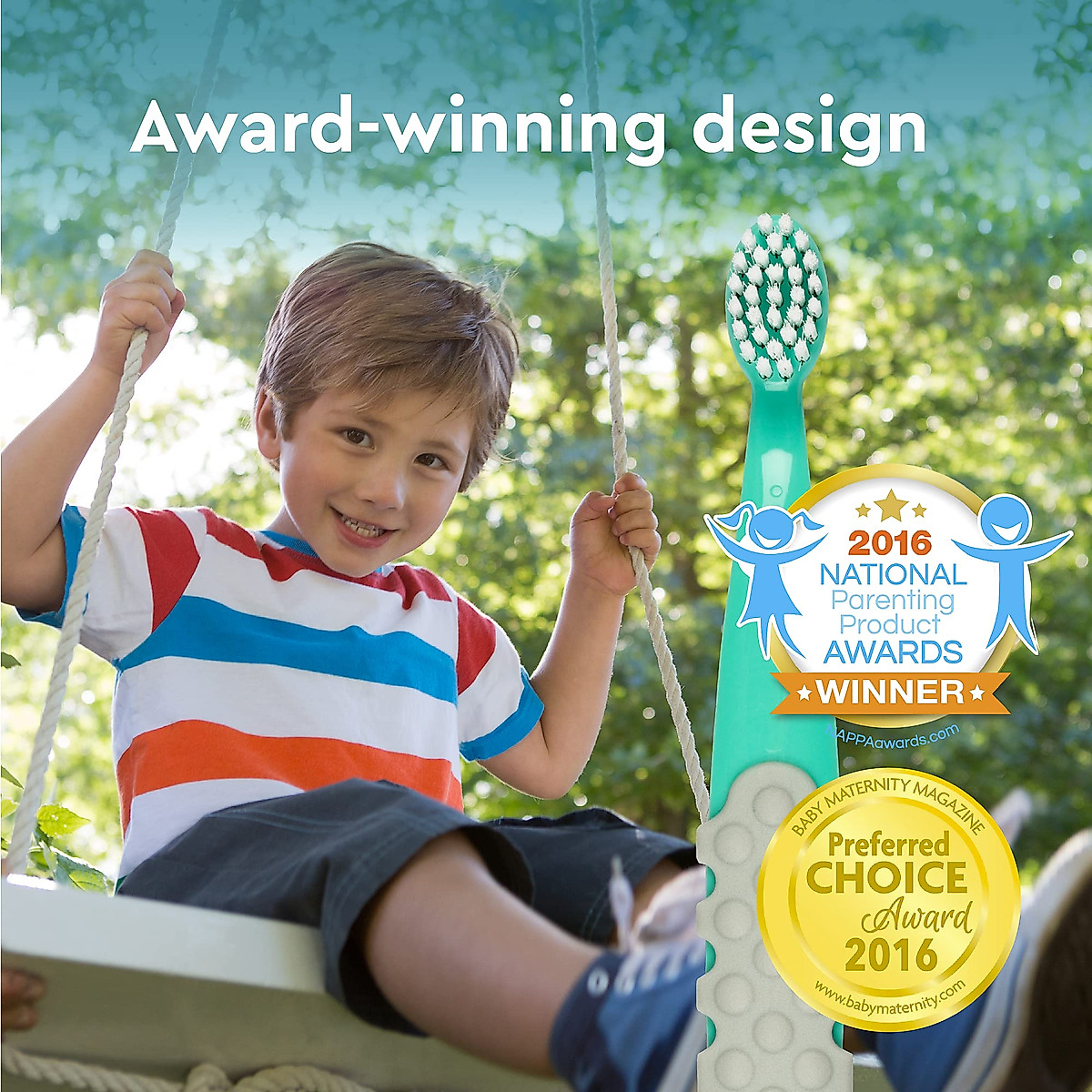 RADIUS Totz Plus Brush Kids Toothbrush Silky Soft BPA Free ADA Accepted Designed for Delicate Teeth & Gums for Children 3 Years & Up - MintCoolGrey - Pack of 1