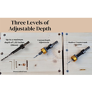 Adjustable Depth Countersink Drill Bit_Self-Adjusting Depth Control Without Wrench, Preventing Scratches Or Marks by Stopper Mounted Bearing, Tungsten Carbide Tipped Counterbore_5/32"x25/64" (4x10mm)