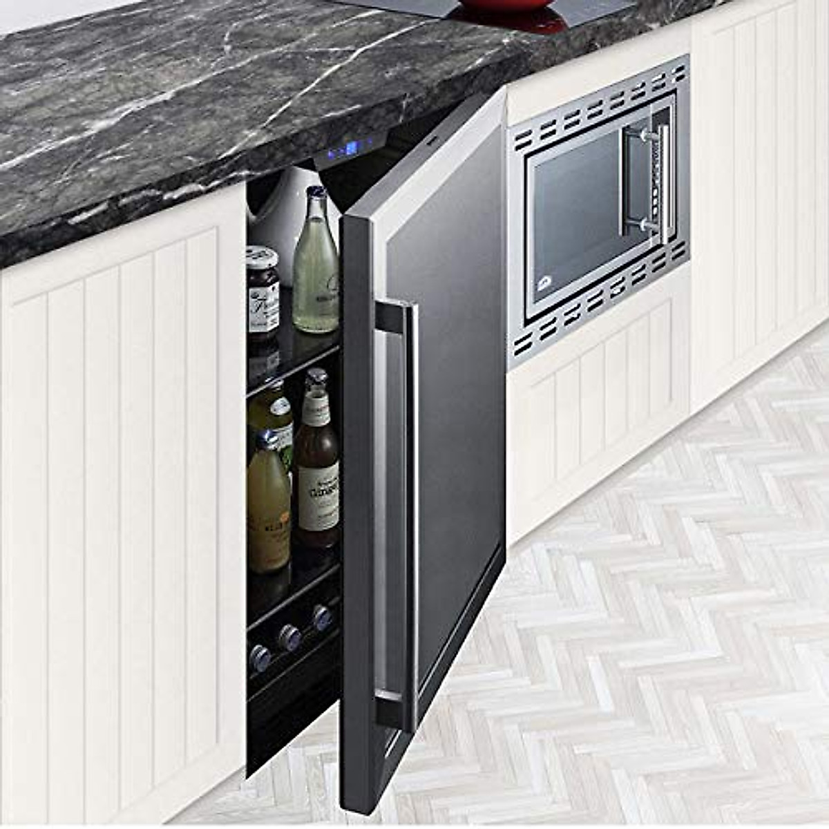 Summit Appliance AL57GPNR Commercial 24" Wide 5.0 Cu.Ft. Built-in Undercounter ADA Compliant Beverage Center with Panel-ready Glass Door, Black Cabinet, Factory Installed Lock and Digital Controls