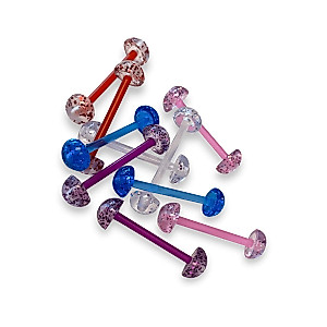 EG GIFTS Bioflex Tongue and Nipple Ring Glitter Half Ball Retainers 14 Gauge - Pack of 10