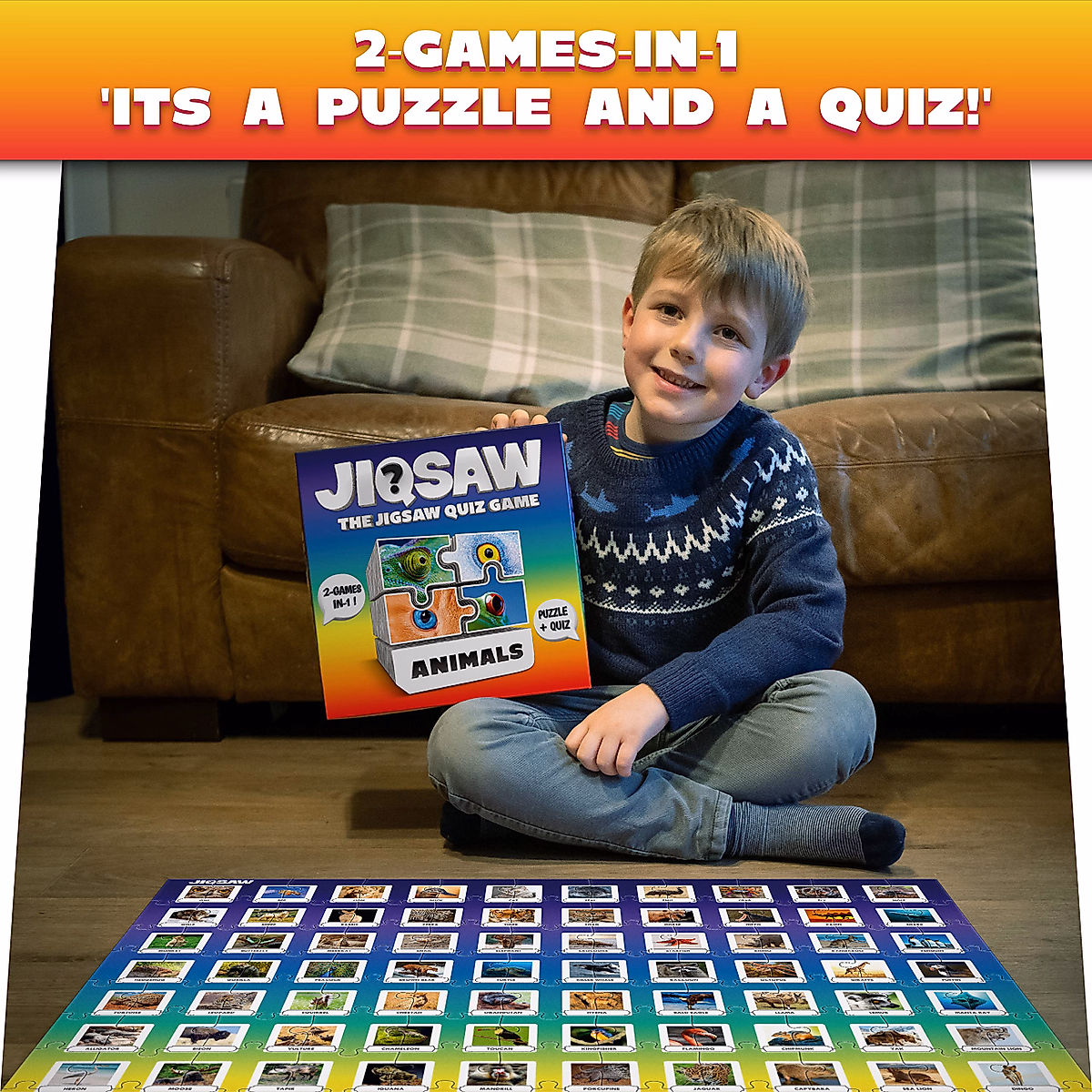 100 PICS Jigsaw Quiz Logos, Family Puzzle + Fun Quiz, 1-8 Players, Table Size Game, 45 Minutes Playing Time