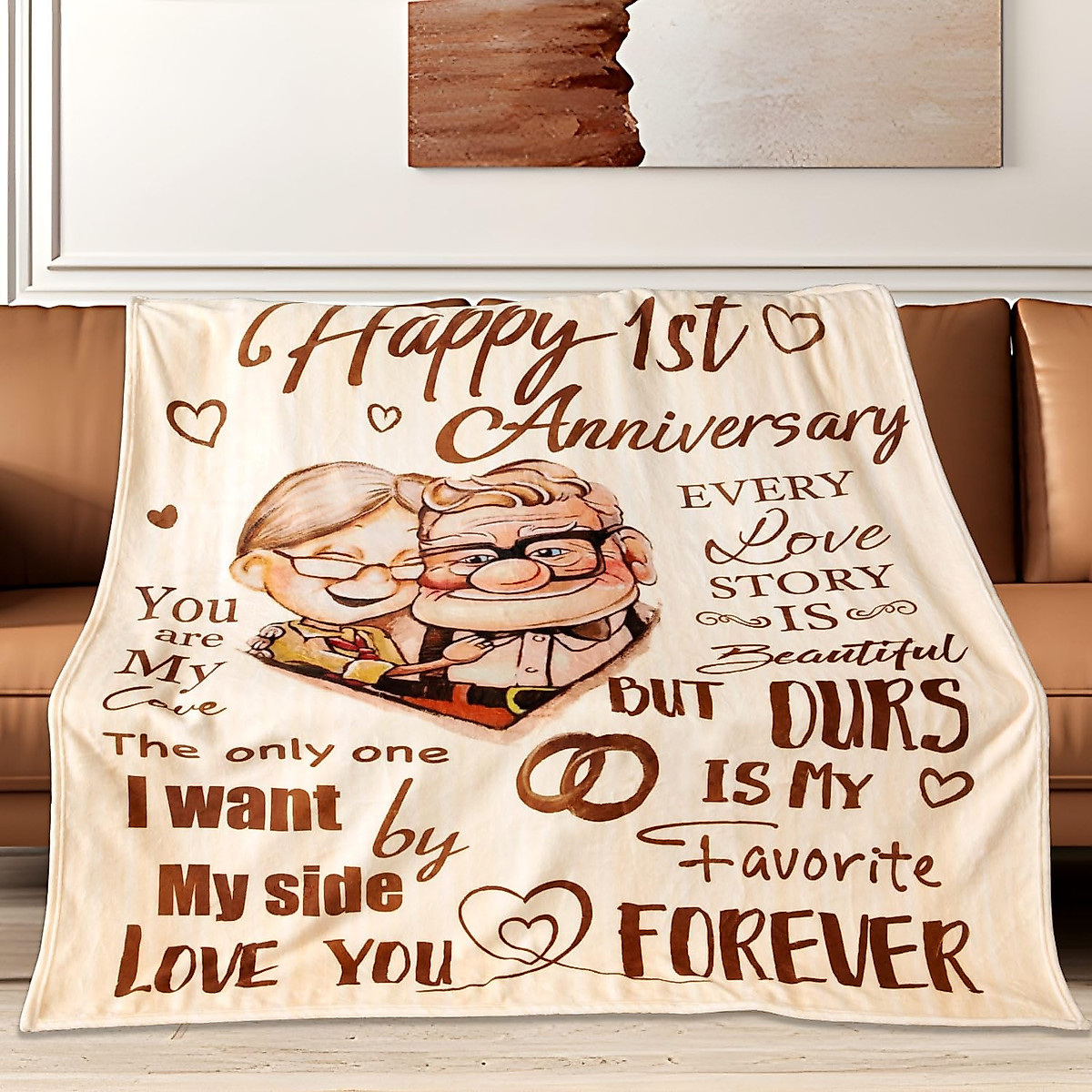 Wedding Anniversary Blanket 1 Year for Women Men - Happy 1st Anniversary 50" X 60" Soft Throw Blanket - Romantic Gift for Couple Wife Husband