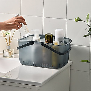 Shower Caddy Basket Portable Shower Tote Plastic Dorm College Shower Organizer Bucket with Handles Storage Shower Caddy Organizer for Bathroom and Kitchen Wall Mop with Long Handle (Grey, One Size)