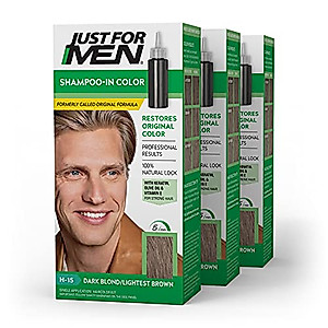 Just For Men Shampoo-In Color (Formerly Original Formula), Mens Hair Color with Keratin and Vitamin E for Stronger Hair - Dark Blond/Lightest Brown, H-15, Pack of 3