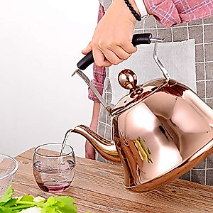 Tea kettle, Whistling Tea Kettle Stovetop Food Grade Stainless Steel Teapot for Stove Top with Cool Touch Ergonomic Handle Teapot, Rivet-enhanced Household Fashion Whistle Teapot (Color : Rose gold,