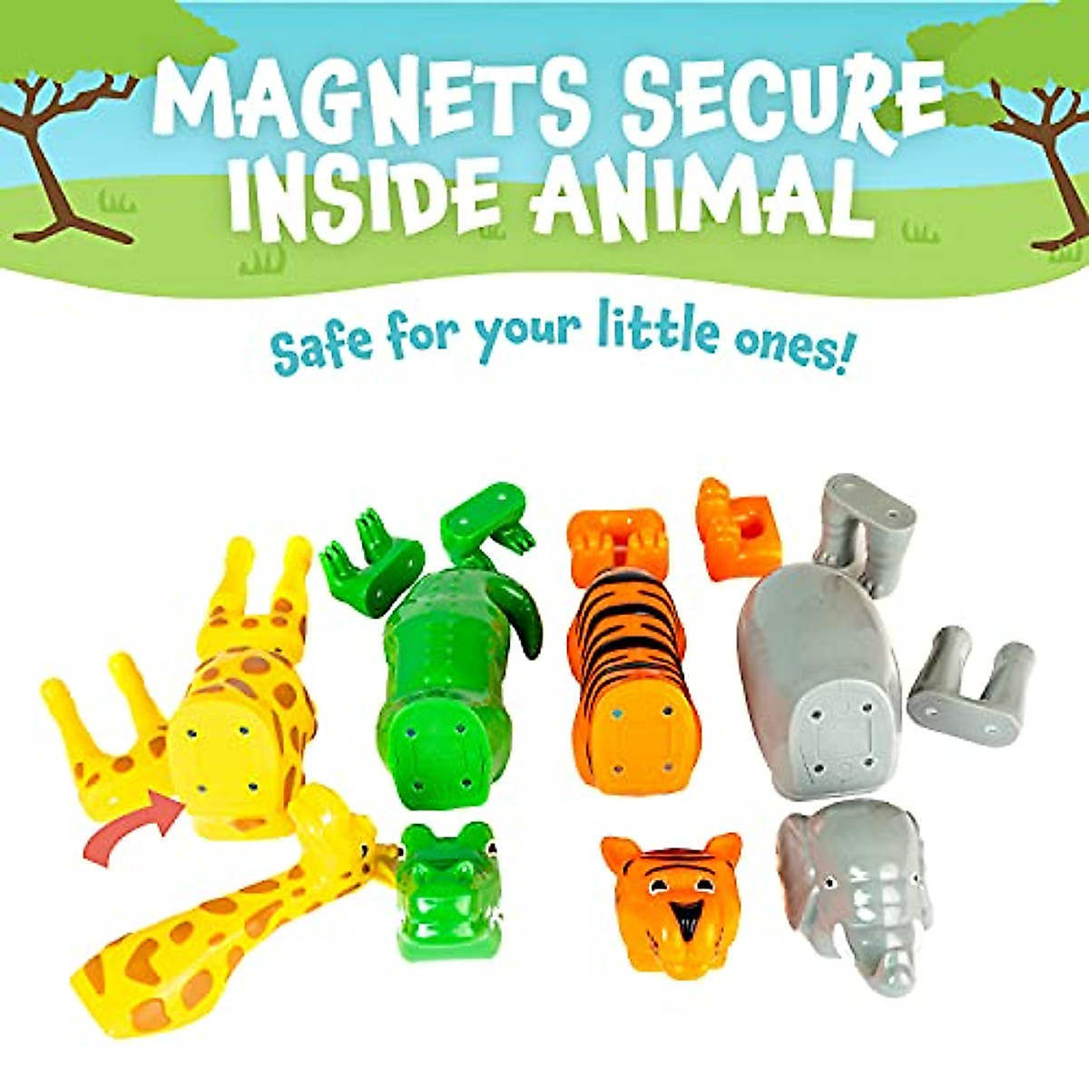 Magnetic Mix or Match Jungle Animals Toy Play Set, 16 Pieces