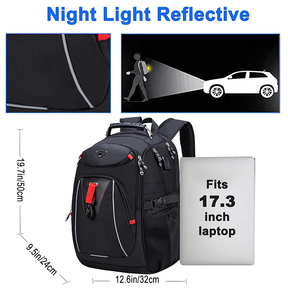 KeKour Travel Laptop Backpack, Extra Large 52L School Laptop Backpacks for Men Women, Water Resistant College School Bookbag Business Work Bag with USB Charging Port Fits 17,3 Inch Computer