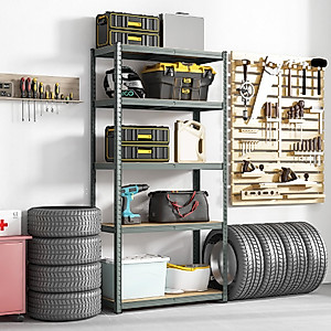 Giantex 5-Tier Storage Utility Shelves, Metal Garage Shelving Unit w/Adjustable Height, Anti-tipping Devices, 2000 LBS Total Load Capacity, Heavy Duty Display Rack for Shop, Kitchen (1, Gray)