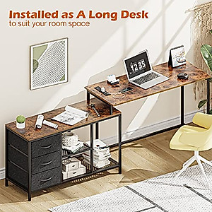 SUPERJARE L Shaped Desk with Power Outlets, Computer Desk with Drawers & Shelves, Corner Desk Gaming Desk Home Office Desk, Rustic Brown