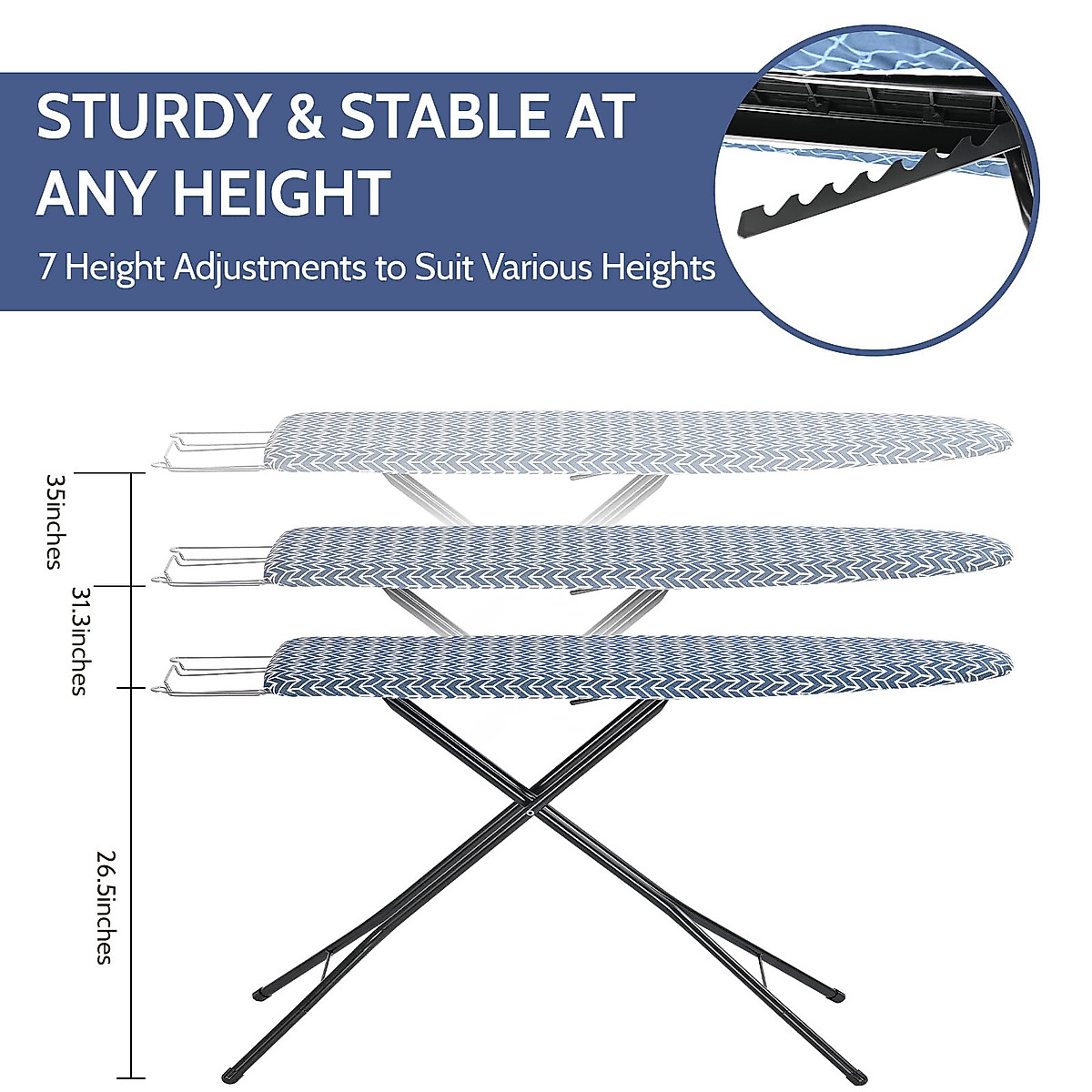 APEXCHASER Ironing Board, Full Size Iron Board with Iron Rest, lightweight Ironing Board with Height Adjustable, Extra Thick Heat-Resistant Cover with Padding, Heavy-Duty Sturdy Metal Legs, 49x13 Blue