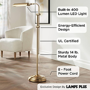 360 Lighting Culver Traditional Pharmacy Floor Lamp Standing LED Adjustable Height Plated 57" Tall Aged Brass Metal Shade Pole Light for Living Room Reading House Bedroom Home Decor