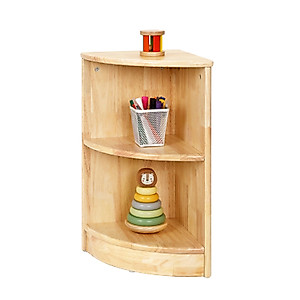OOOK Rubber Wood Corner Cabinet, 2-Tier Toy Organizers and Storage, Montessori Shelf for Kids Room, Playroom, Nursery, Classroom, Kindergarten