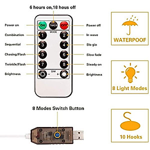 LIUPENGWEI LED Light String Curtain, Remote Control, 8 Modes Lights, Warm White LED 300 Fairy Lights, Decorative Light String Fairy, Home Garden Decoration Wedding Party Garden Ghost Light