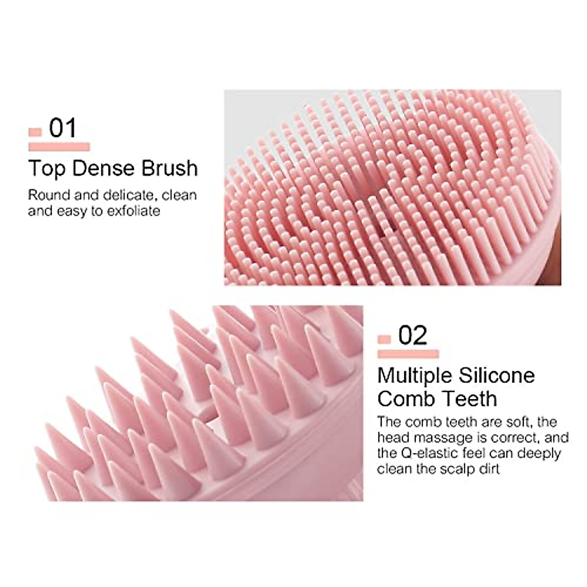 MYCOMBO Exfoliating Silicone Body Scrubber Easy to Clean, 2 in 1 Bath and Shampoo Brush, Scalp Massager, Lathers Well, Long Lasting, And More Hygienic Than Traditional Loofah (Pink)