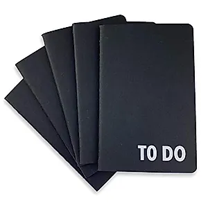 RICCO BELLO 3.5 x 5.5 Inch Pocket to Do Checklist Notebook, 64 Pages Per Notebook, 5-Pack (Black)