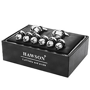 HAWSON Personalize Flower Knot Man Shirt Tuxedo 6 Studs and 2 Cufflinks Set Silver