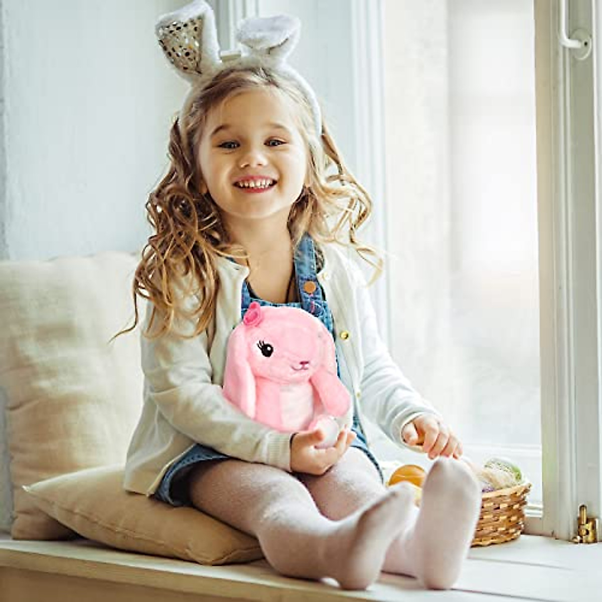 Skylety 4 Packs Easter Egg Stuffed Animals 6 Inch Easter Eggs Filled with Llama Unicorn Chick Rabbit Plush Inside for Easter Basket Stuffers Presents Exchange Party Favors Gifts