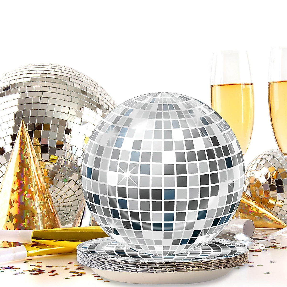 48 Pieces 7in 70s Disco Party Paper Plates for 70’s Party Supplies Gray and Blue Disco Ball Theme Dessert Plates for Birthday Baby Shower Boogie 1970s Disco Music 90s Bachelorette Party Decorations