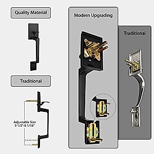 Haidms Front Door Handle, Single Cylinder Exterior Door Entry Handle with Door Lever, Entry Door Handle Set, Reversible for Right and Left Handed Sided Doors, Matte Black (Modern, Matte Black)