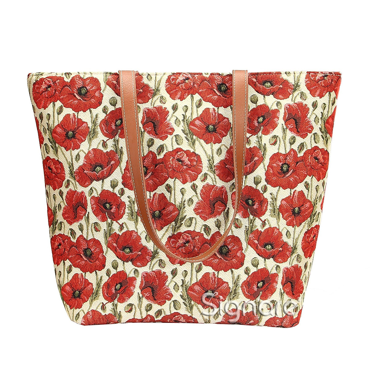 Signare Tapestry Shoulder Bag Tote Bag for Women with Poppy Flower Design (SHOU-POP)