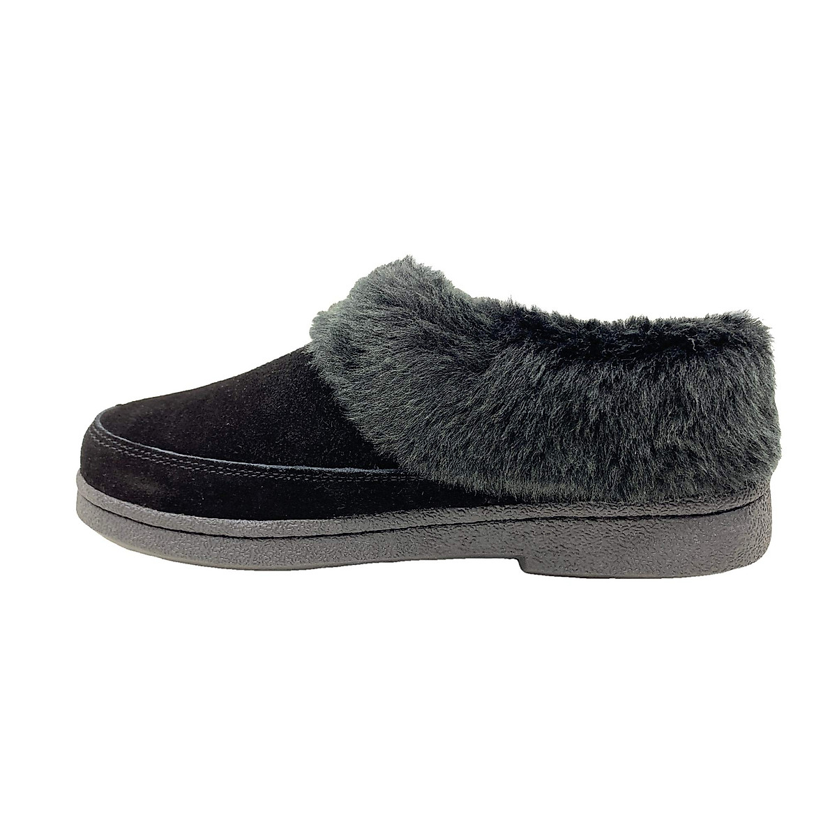 Clarks Womens Slipper Suede Ankle Bootie JMH1883 -Plush Faux Fur Collar and Lining - Indoor Outdoor House Slippers For Women (7 M US, Black)