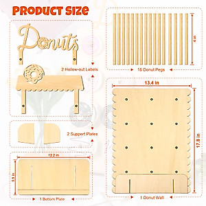 KOYILTD Reusable 12 Peg Donut Wall Stand for Party, Wooden Donut Display Board for Dessert Table Decoration (wood)