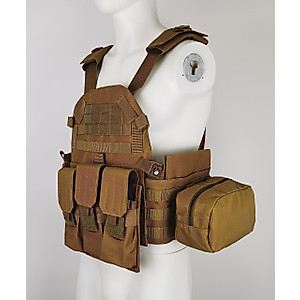 Invenko Heavy Duty Tactical Molle Airsoft Vest Outdoor Hunting Paintball Sports Outdoor Gaming Security Gurad Duty Soft Vest (tan)