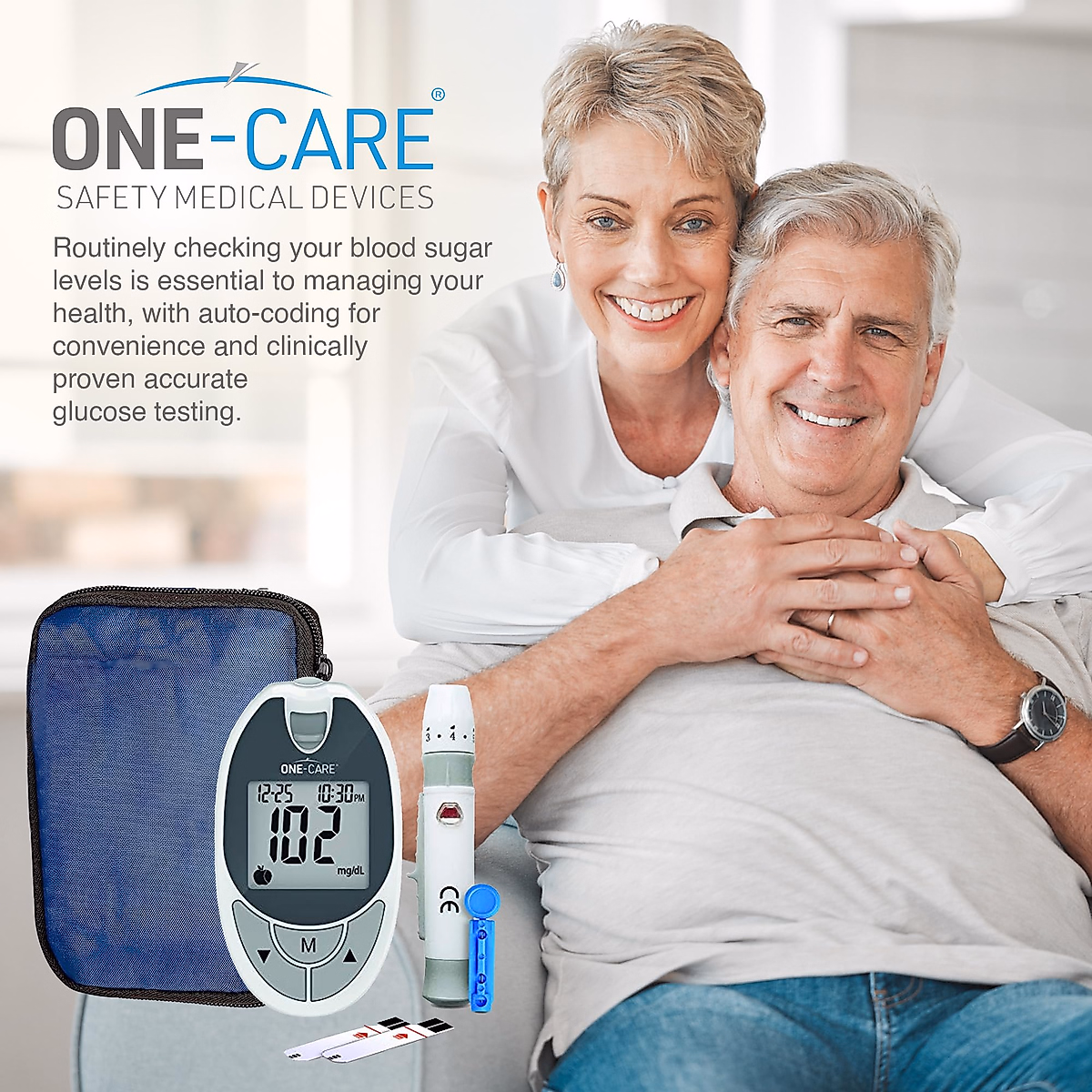 MediVena ONE-CARE Glucose Test Strips for use with ONE-CARE Meter, Blood Sugar, Diabetes, Glucose Monitoring, Glucometer Testing, Easy at Home Care Products, Fast & Acurate Results (50 Count/Box)