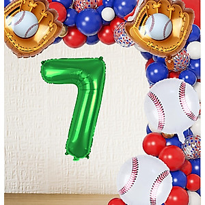 Baseball Balloons 7th Birthday Decorations for Boys, Baseball Birthday Party Decorations Baseball Sports Theme Birthday Party Supplies Favors 32Inch Foil Mylar Green Number 7 Balloon