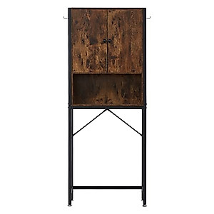 Elesuli Over The Toilet Storage Cabinet Space-Saving Bathroom Oragnizer Shelf Toilet Storage Rack Double Door Bathroom Storage Organizer Toilet Rack with Adjustable Feet