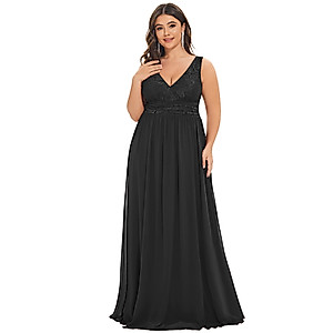 Ever-Pretty Women's Long Plus Size Elastic Lace Sleeveless Wedding Party Dress Semi Formal Dresses Black US22