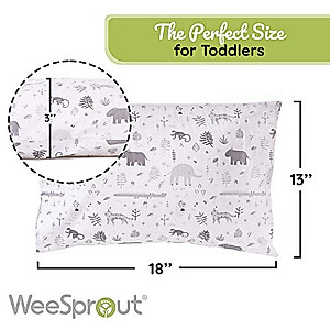 WeeSprout Mini Toddler Pillow for Kids Sleeping - Organic Cotton Shell & Pillowcase with Soft & Supportive Polyfiber Filling – Good for Travel, Machine Washable, 18 x 13 x 3, Safari